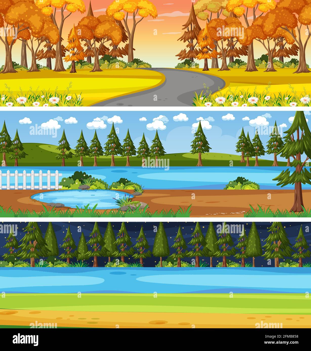 Set of different nature horizontal scenes illustration Stock Vector ...