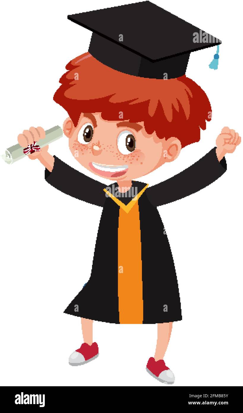 Cartoon character of a boy wearing graduation costume illustration ...