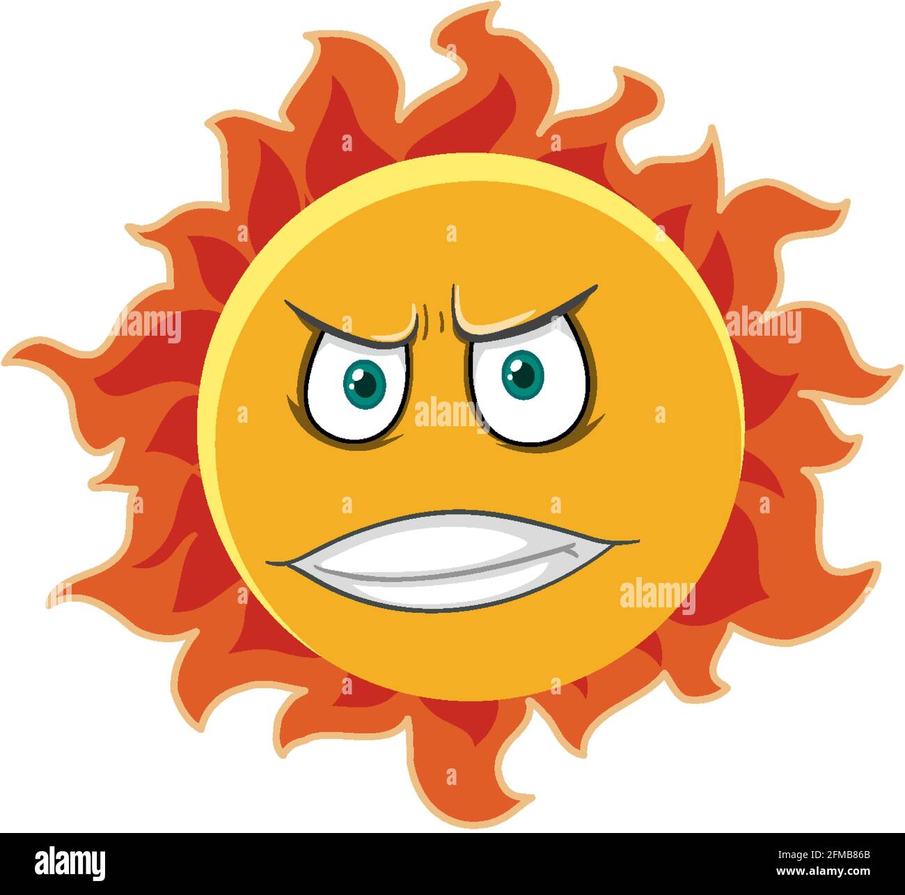 Sun cartoon character with angry face expression on white background ...