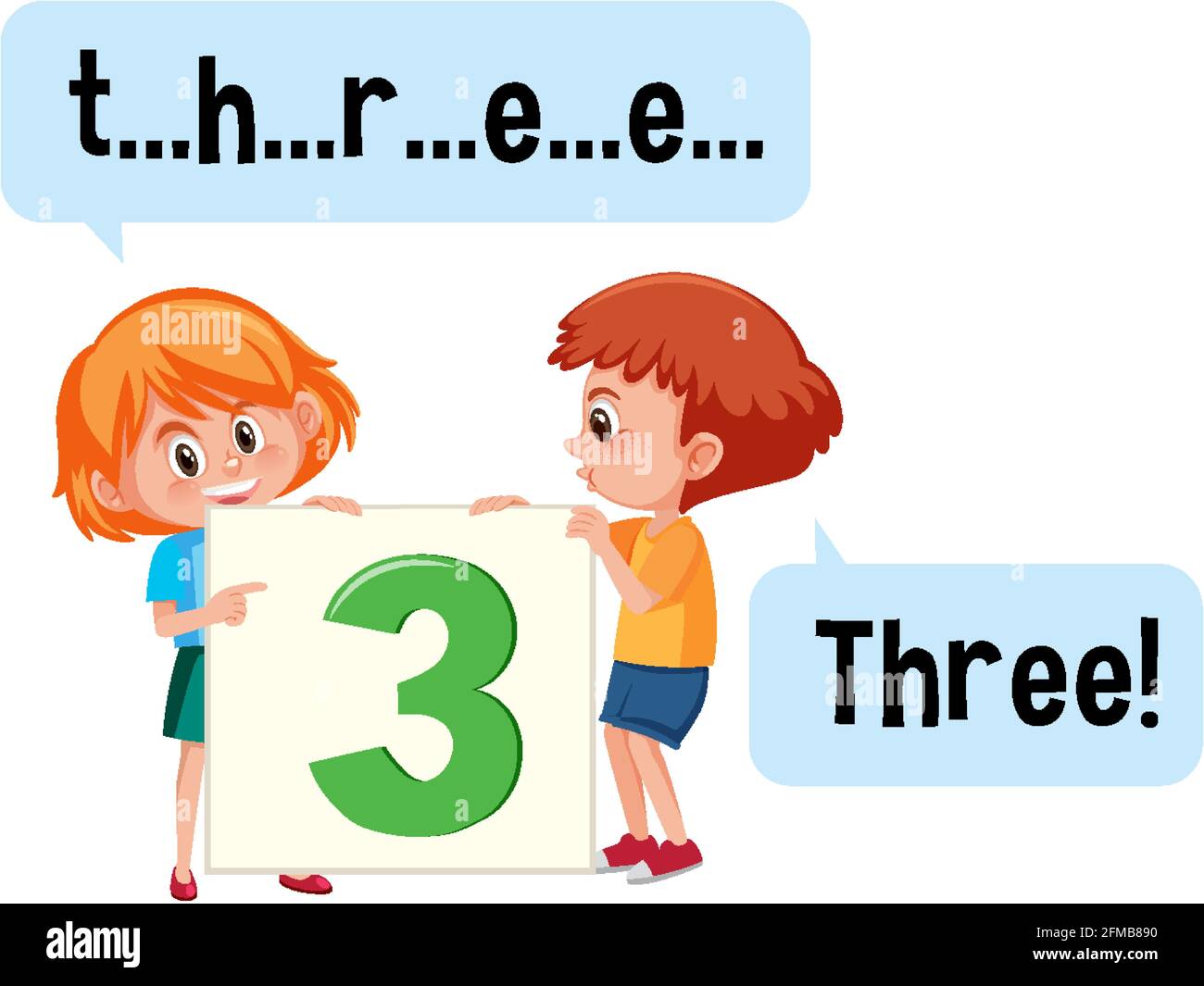 Cartoon character of two kids spelling the number three illustration ...