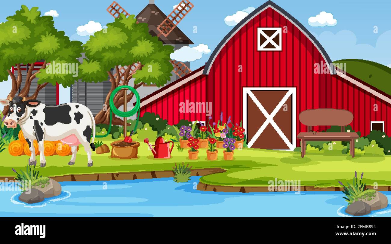 Red Barn With Animals