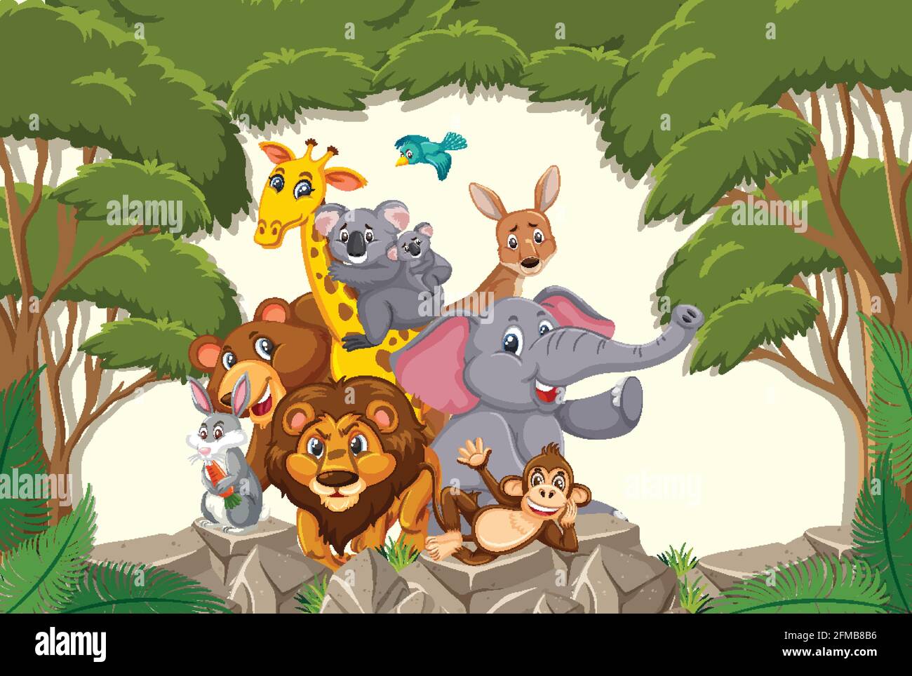 Wild animals group in the forest scene illustration Stock Vector Image ...