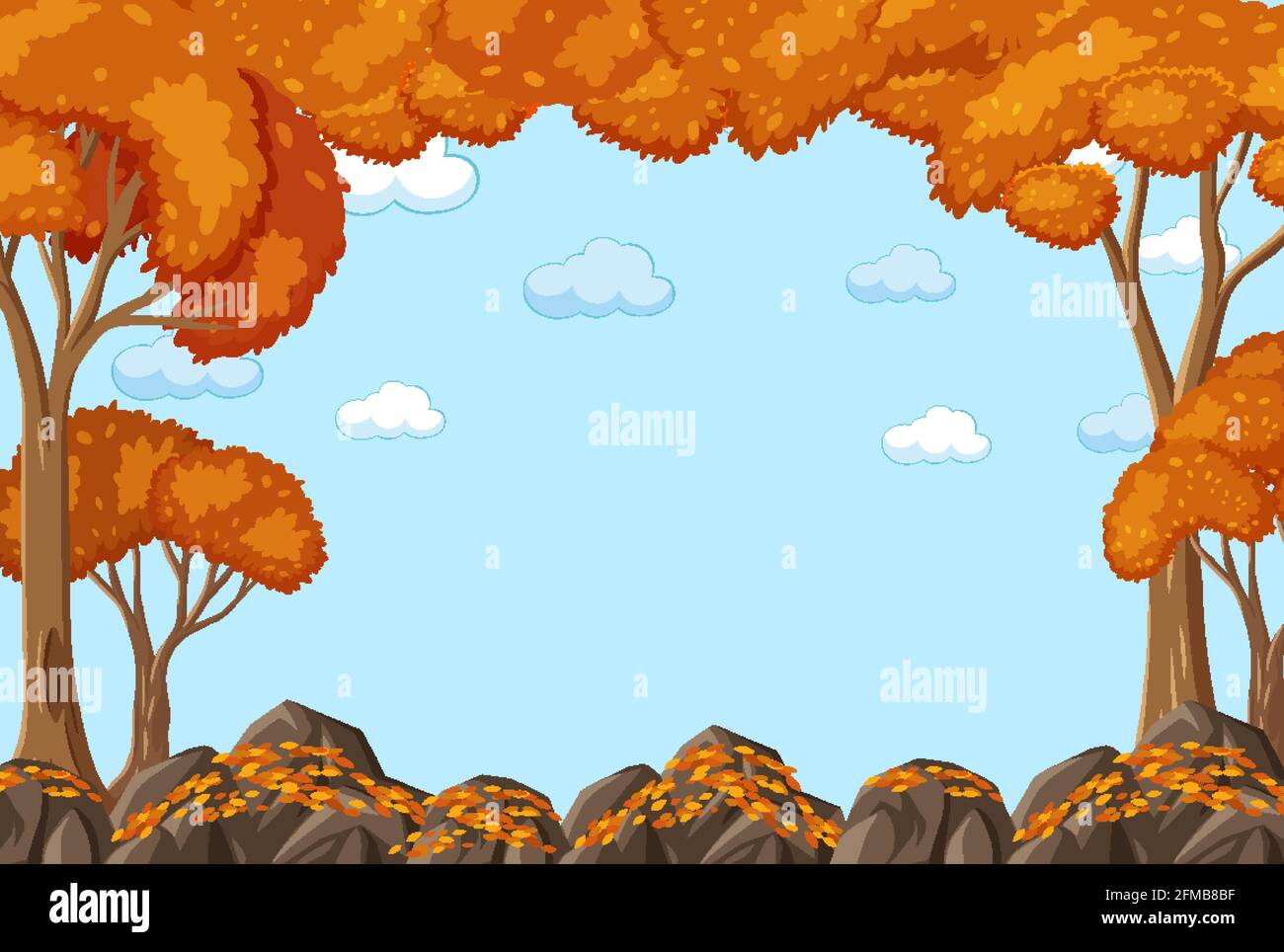 Empty sky background with many tree in autumn season illustration Stock ...