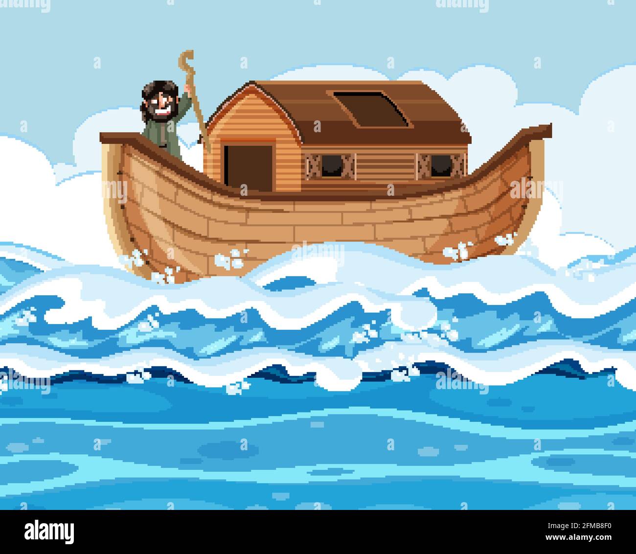 Noah standing alone on his ark in the ocean scene illustration Stock Vector Image & Art - Alamy