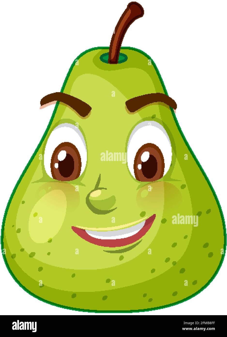 Green pear cartoon character with happy face expression on white ...