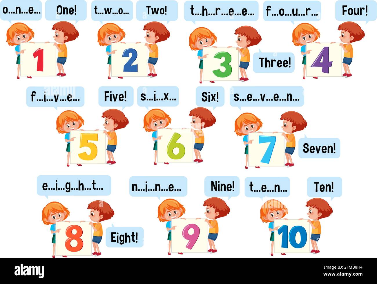 Cartoon character of many kids spelling the number 1-10 illustration ...