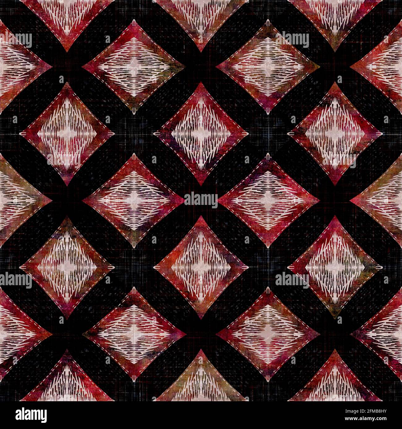 Seamless dark check mosaic block print background. Boho ethnic soft ...