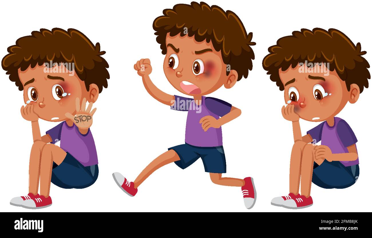 Set of a boy cartoon character with different positions illustration ...