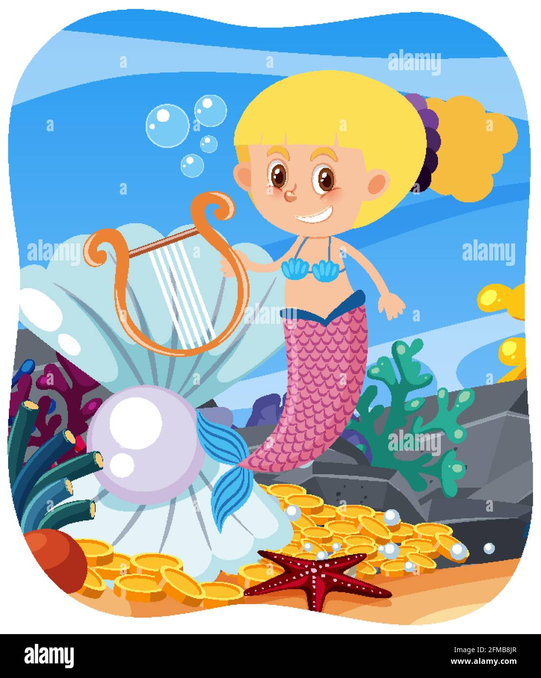 Cute mermaid in underwater background illustration Stock Vector Image ...
