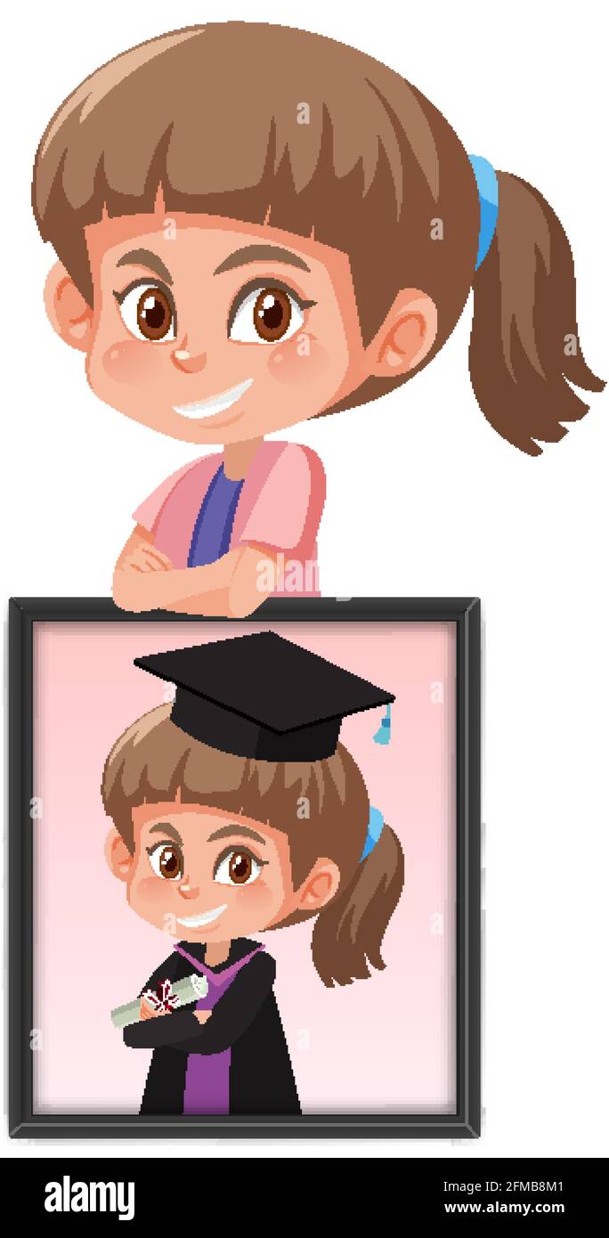 Cartoon character of a girl holding her graduation portrait photo ...