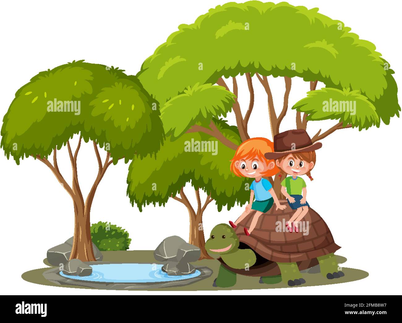 Girls riding turtle isolated illustration Stock Vector Image & Art - Alamy