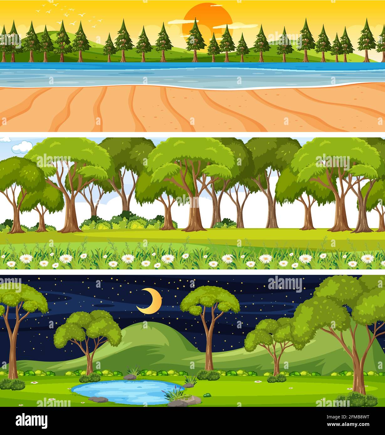 Set of different nature horizontal scenes illustration Stock Vector ...
