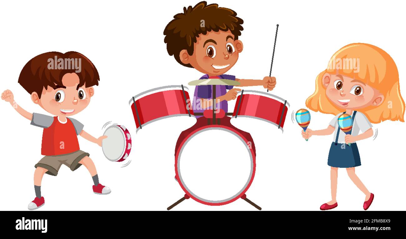 Set of different kids playing musical instruments illustration Stock ...