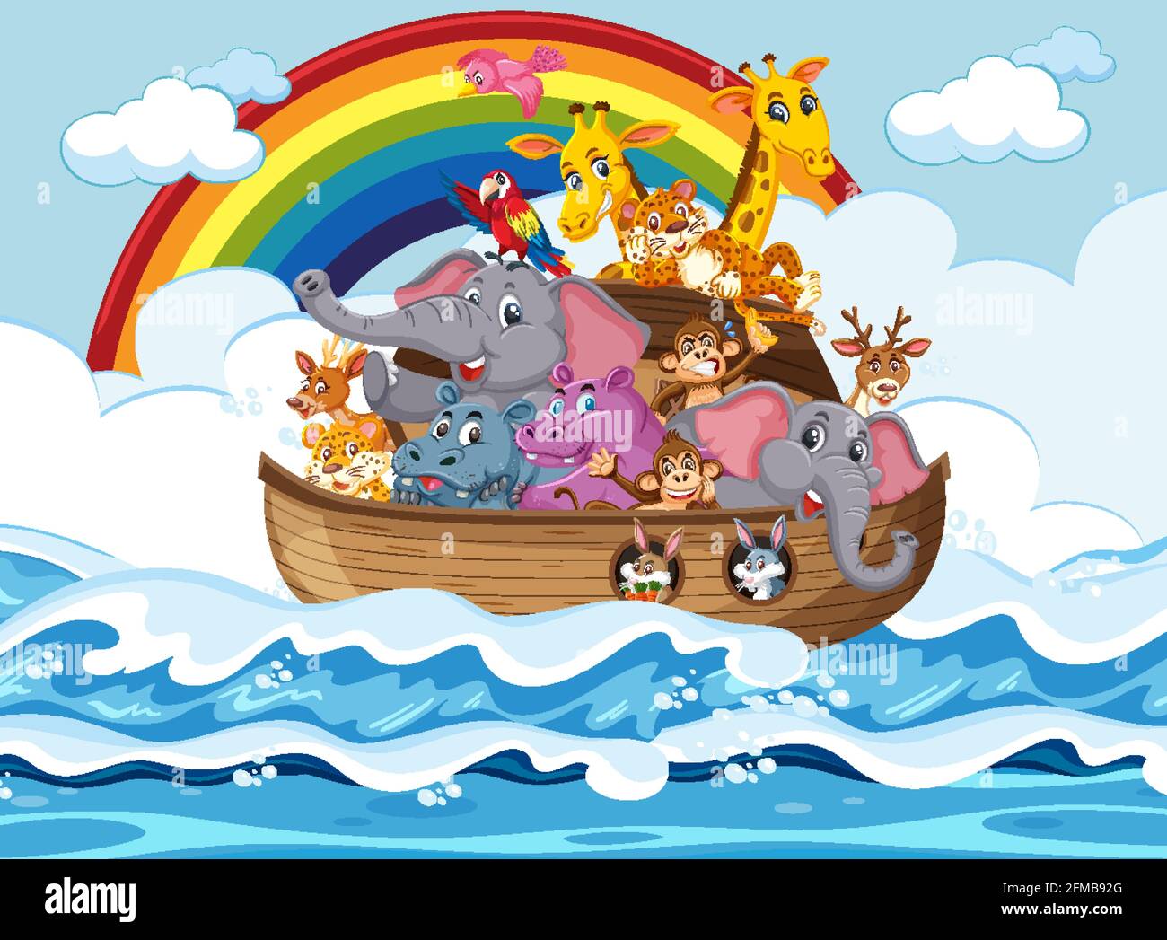 Animals on Noah's ark floating in the ocean scene illustration Stock Vector Image & Art - Alamy