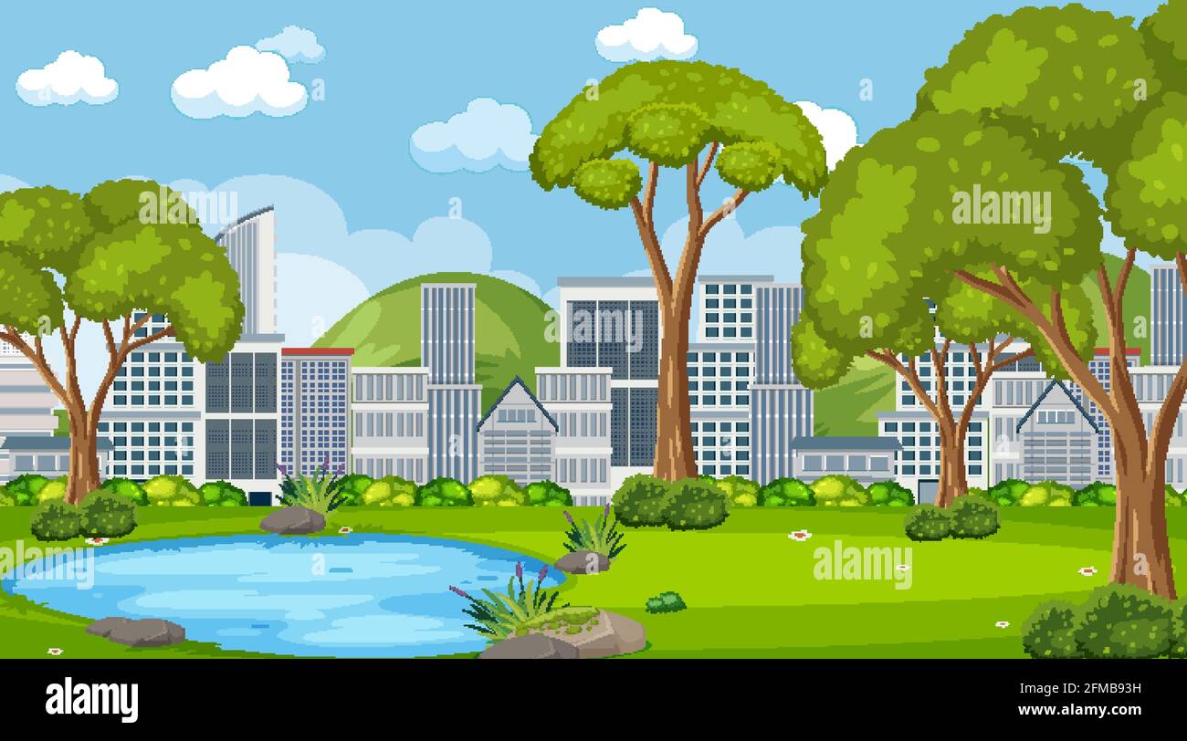 Empty park in the city scene at day time illustration Stock Vector ...