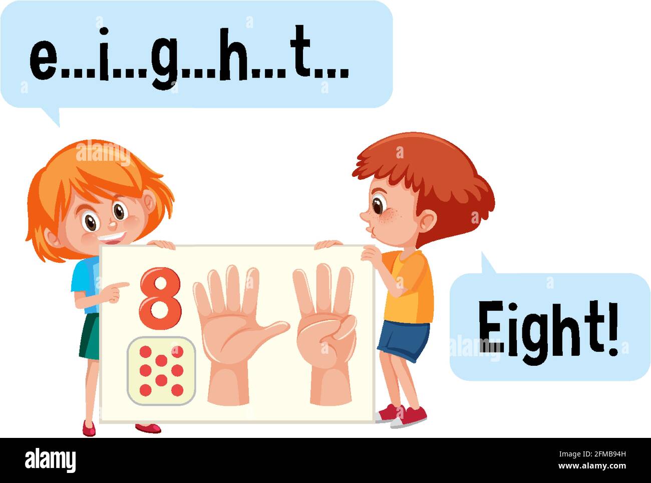 Cartoon character of two kids spelling the number eight illustration ...