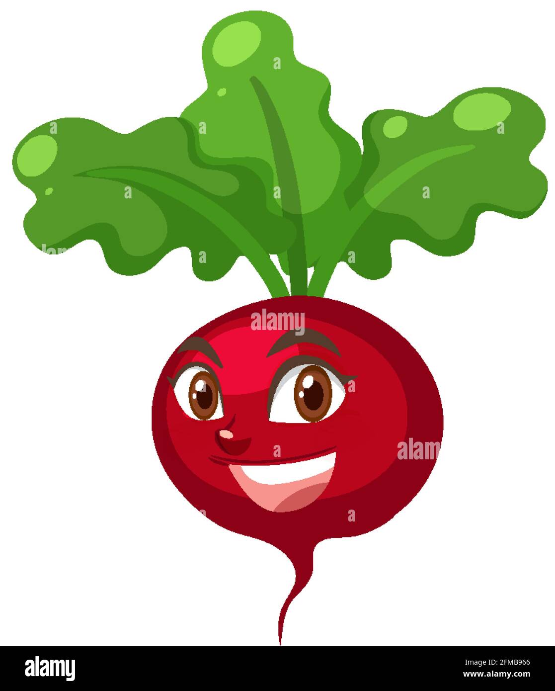 Radish cartoon character with happy face expression on white background ...