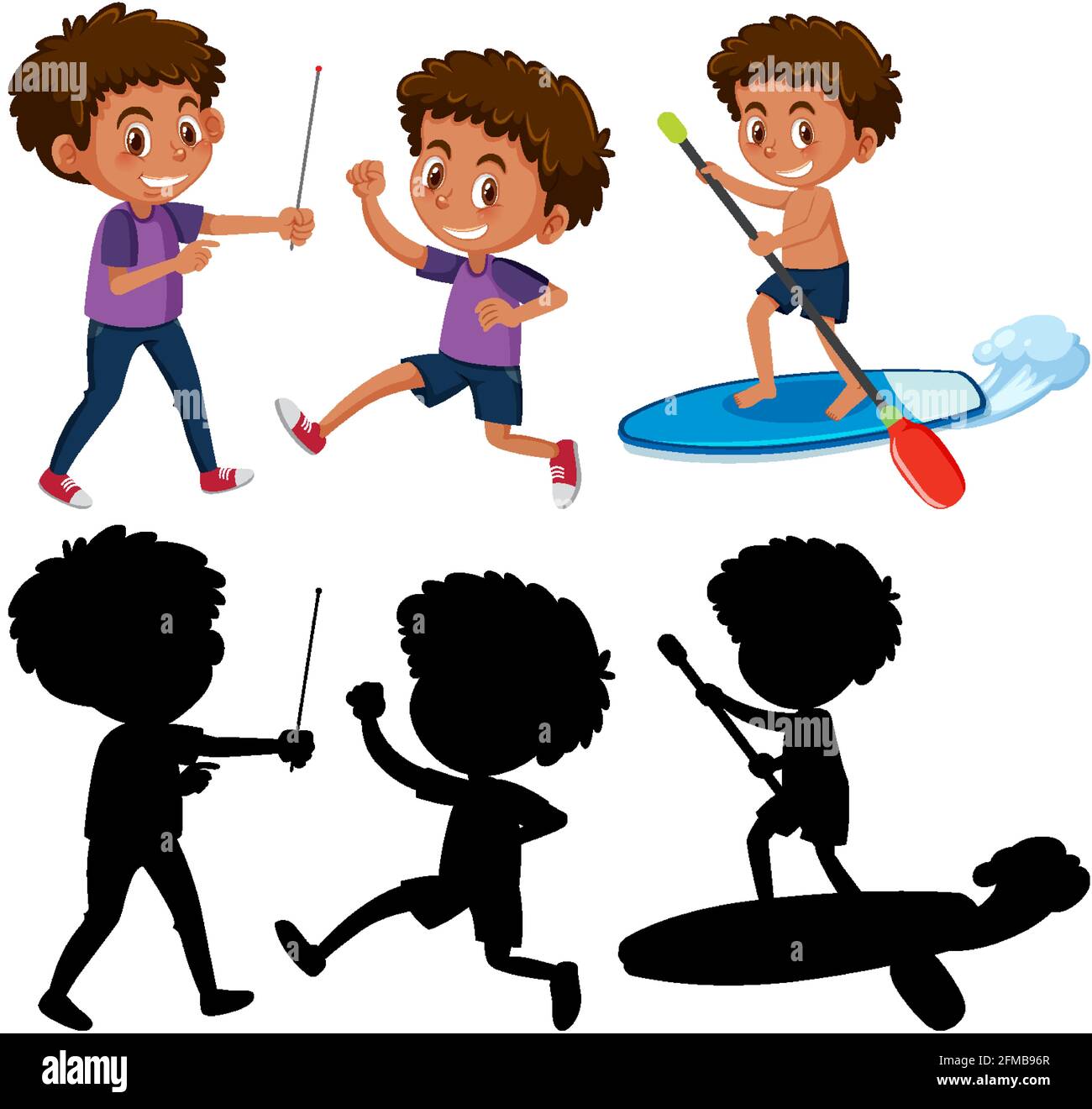 Set of a boy cartoon character in different positions with its ...