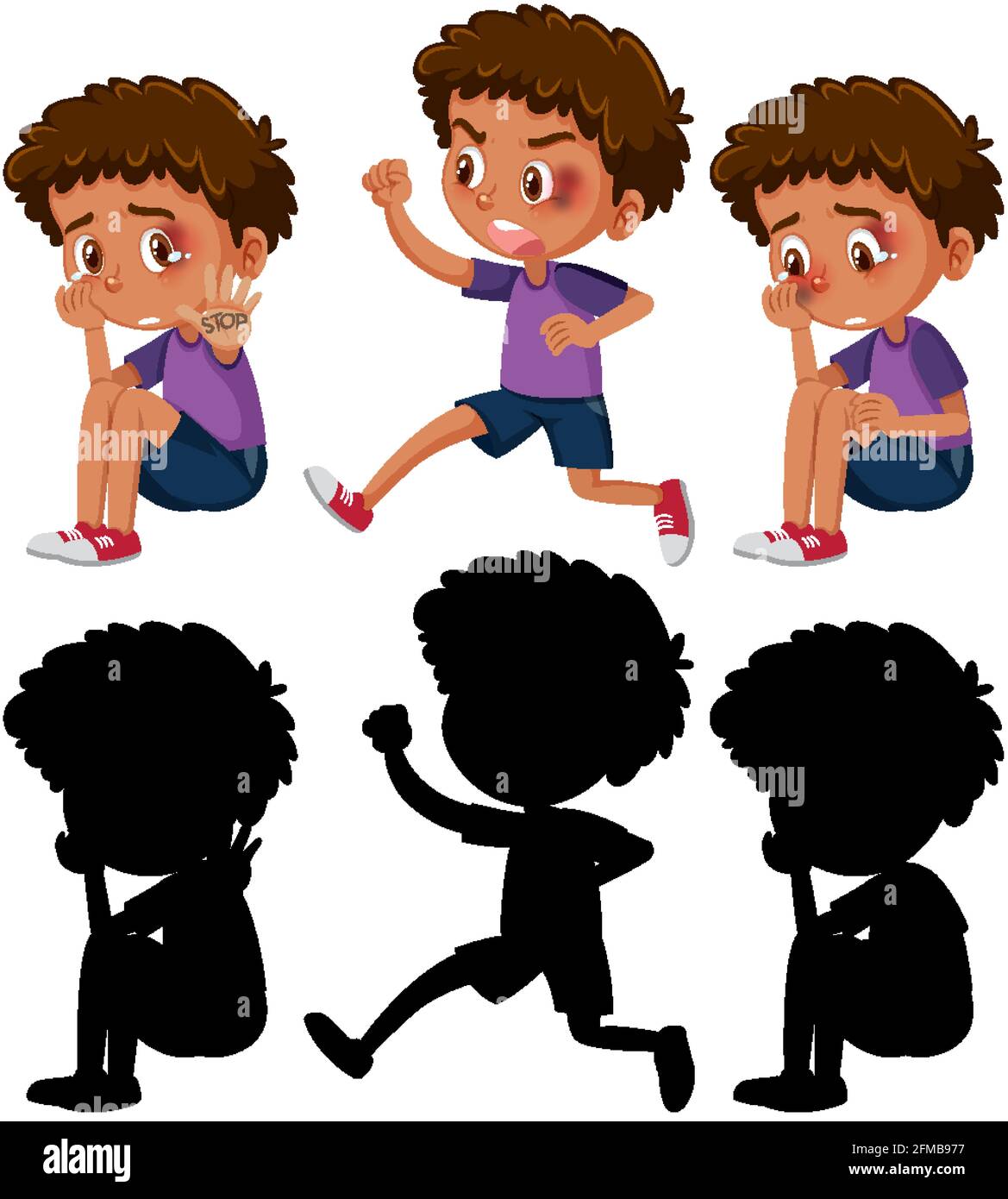 Set of a boy cartoon character in different positions with its ...