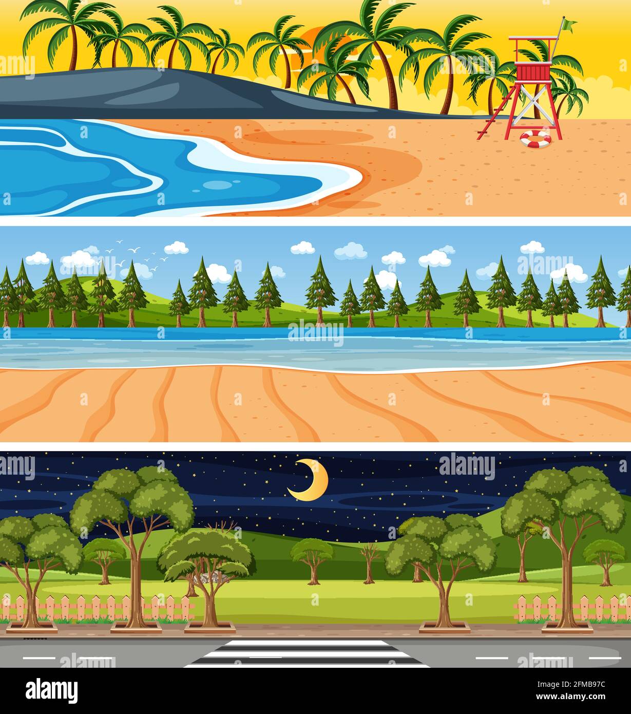 Set of different nature horizontal scenes illustration Stock Vector ...