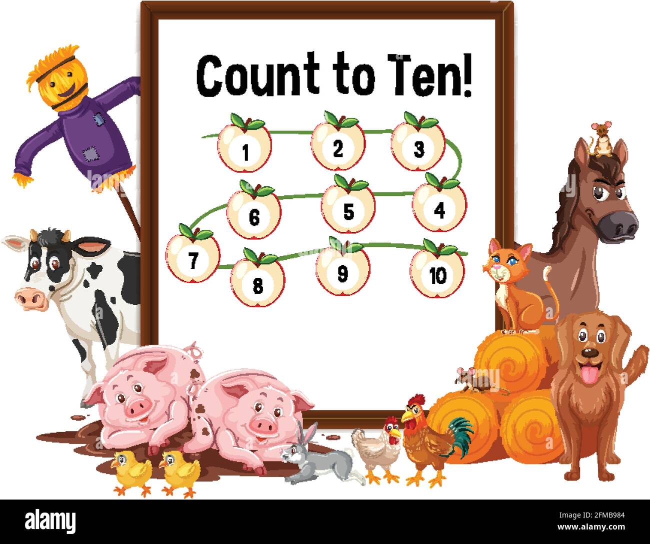 Count to Ten board with farm animals illustration Stock Vector Image ...