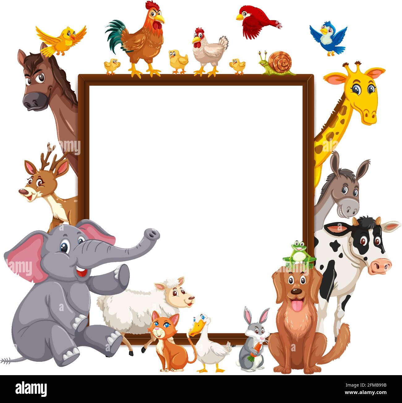 Empty banner with many different wild animals illustration Stock Vector ...