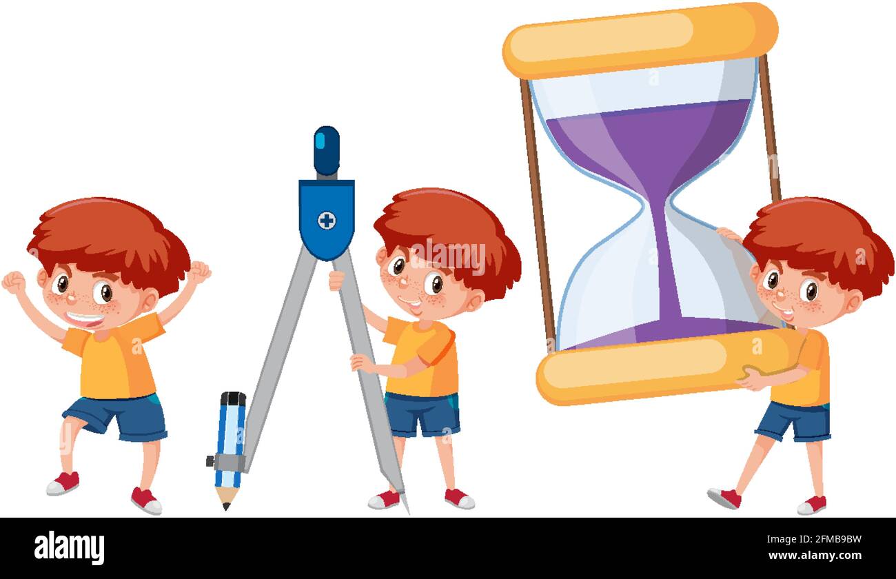 Set of a boy holding different math tools illustration Stock Vector ...