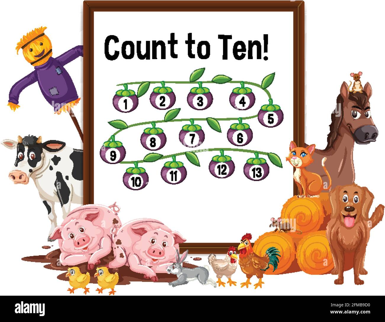 Count to Ten board with farm animals illustration Stock Vector Image ...