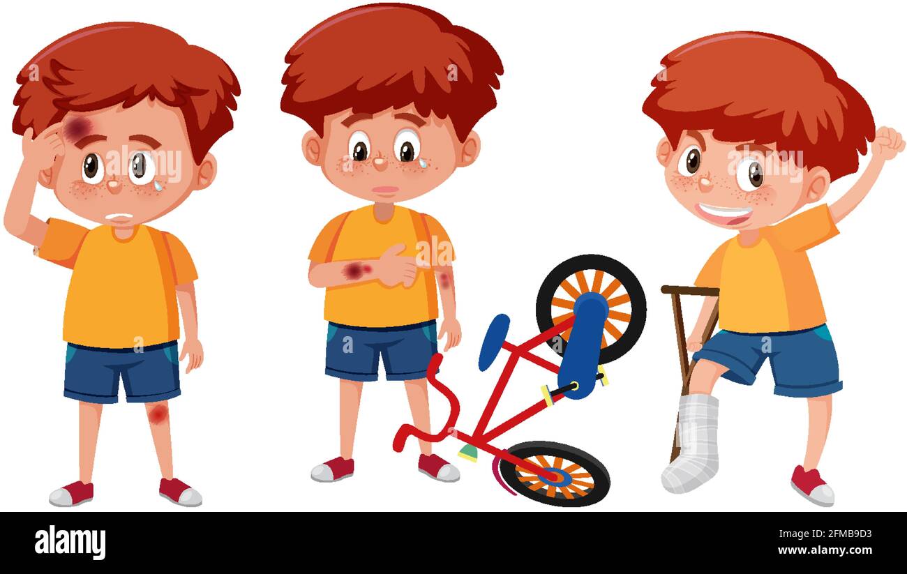Set of a boy cartoon character doing different activities illustration ...