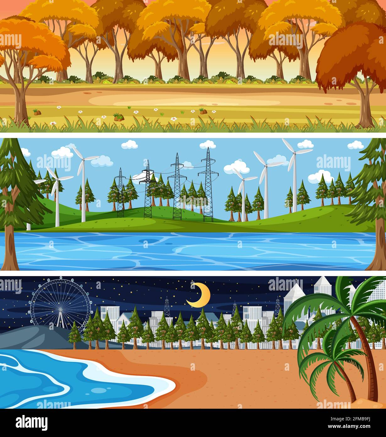 Set of different nature horizontal scenes illustration Stock Vector ...