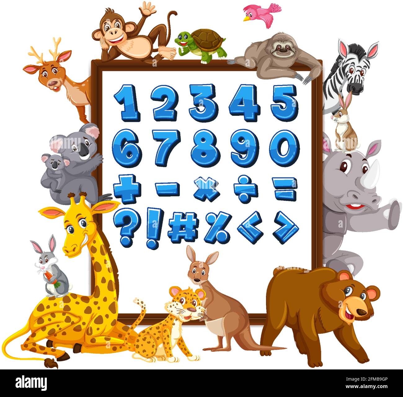 Number 0 to 9 and math symbols on banner with wild animals illustration ...