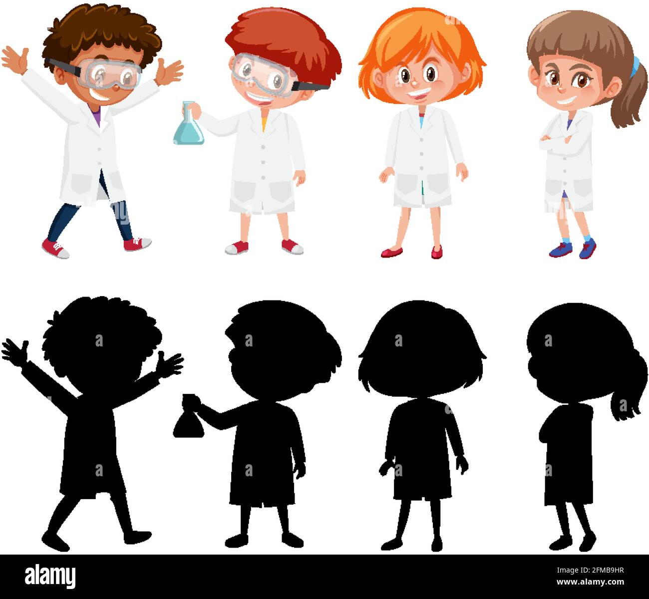Set of different kids wearing white laboratory gown illustration Stock ...