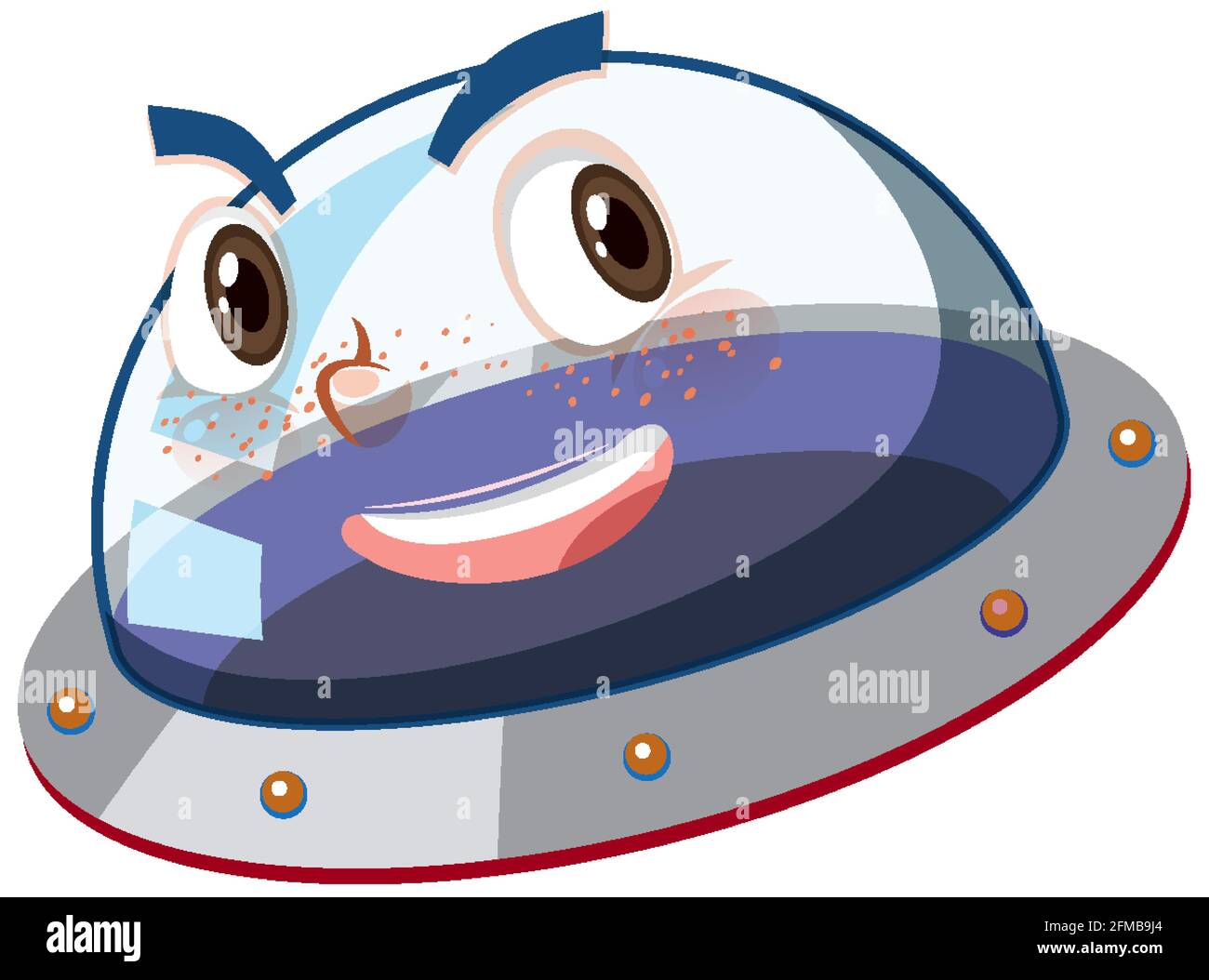 Ufo with happy face expression on white background illustration Stock ...