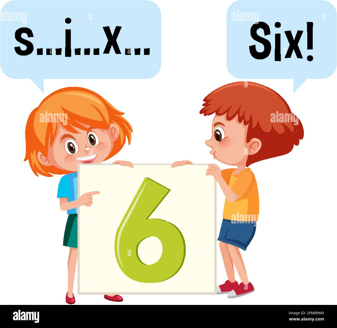 Cartoon character of two kids spelling the number six illustration ...