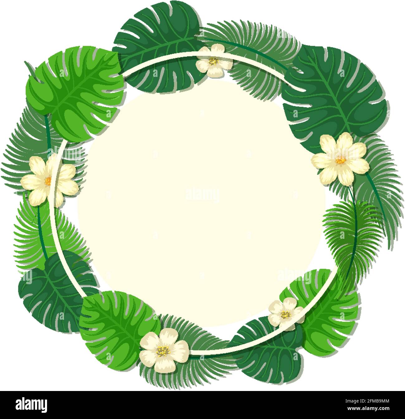 Round tropical leaves frame template illustration Stock Vector Image ...
