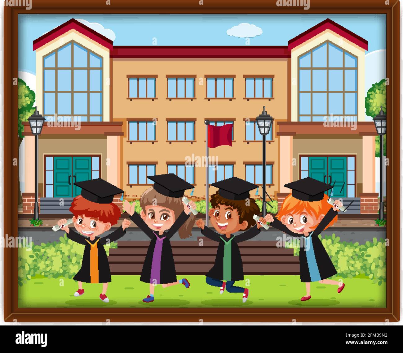 A picture of children in graduation costume illustration Stock Vector ...