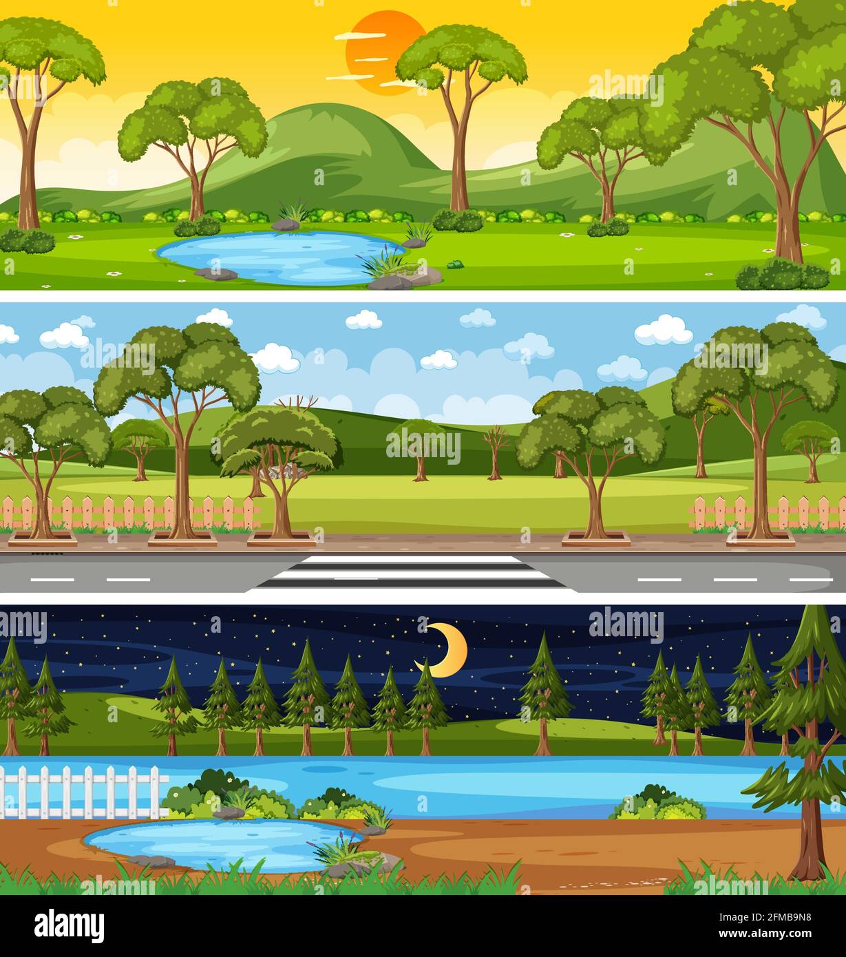 Set of different nature horizontal scenes illustration Stock Vector ...