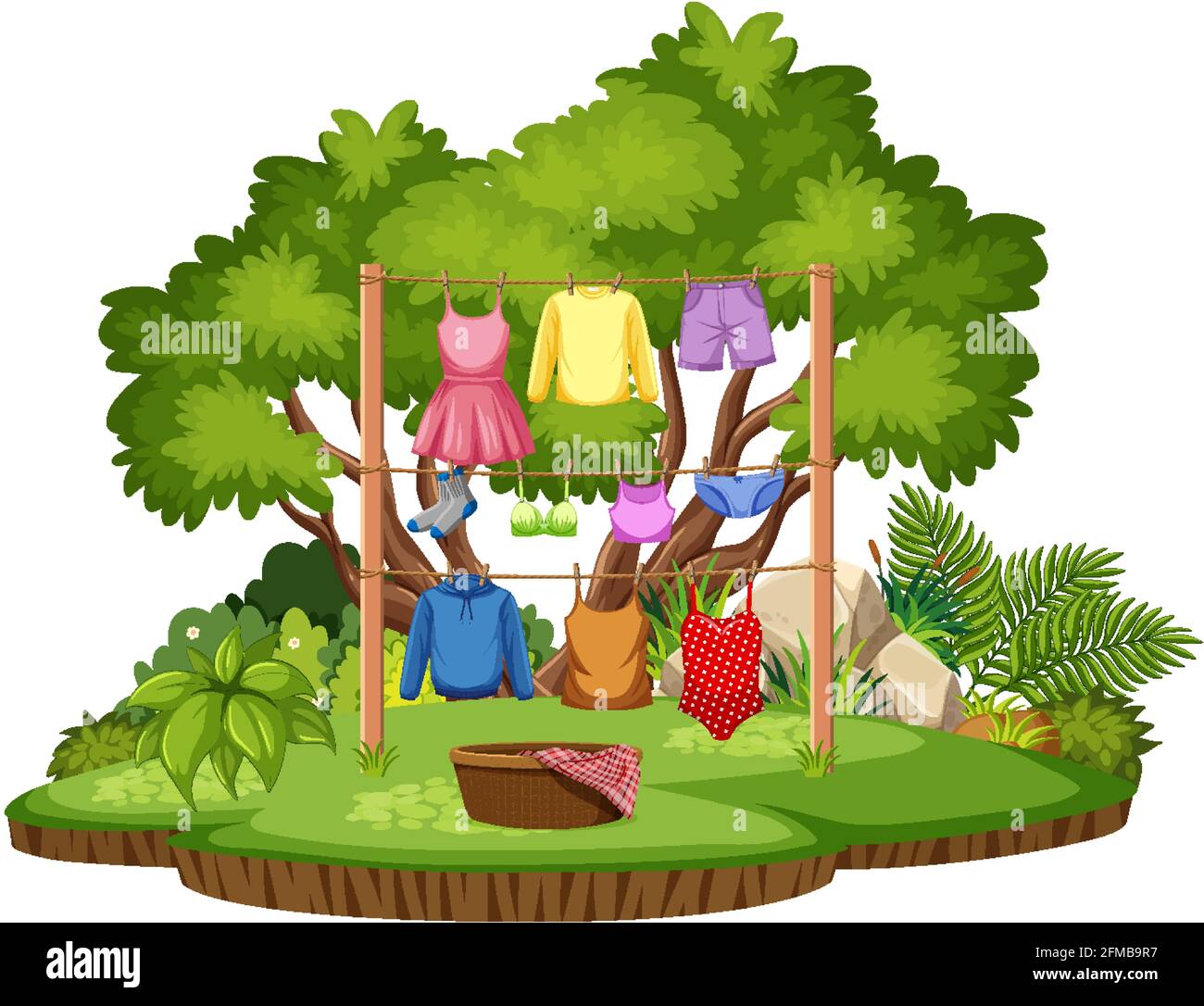 Drying clothes in outdoor scene illustration Stock Vector Image & Art ...