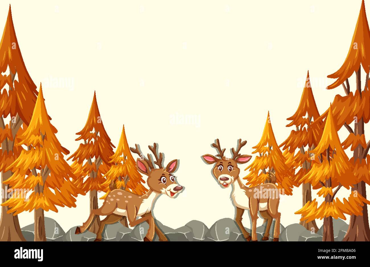 Deer cartoon character in autumn forest scene illustration Stock Vector ...