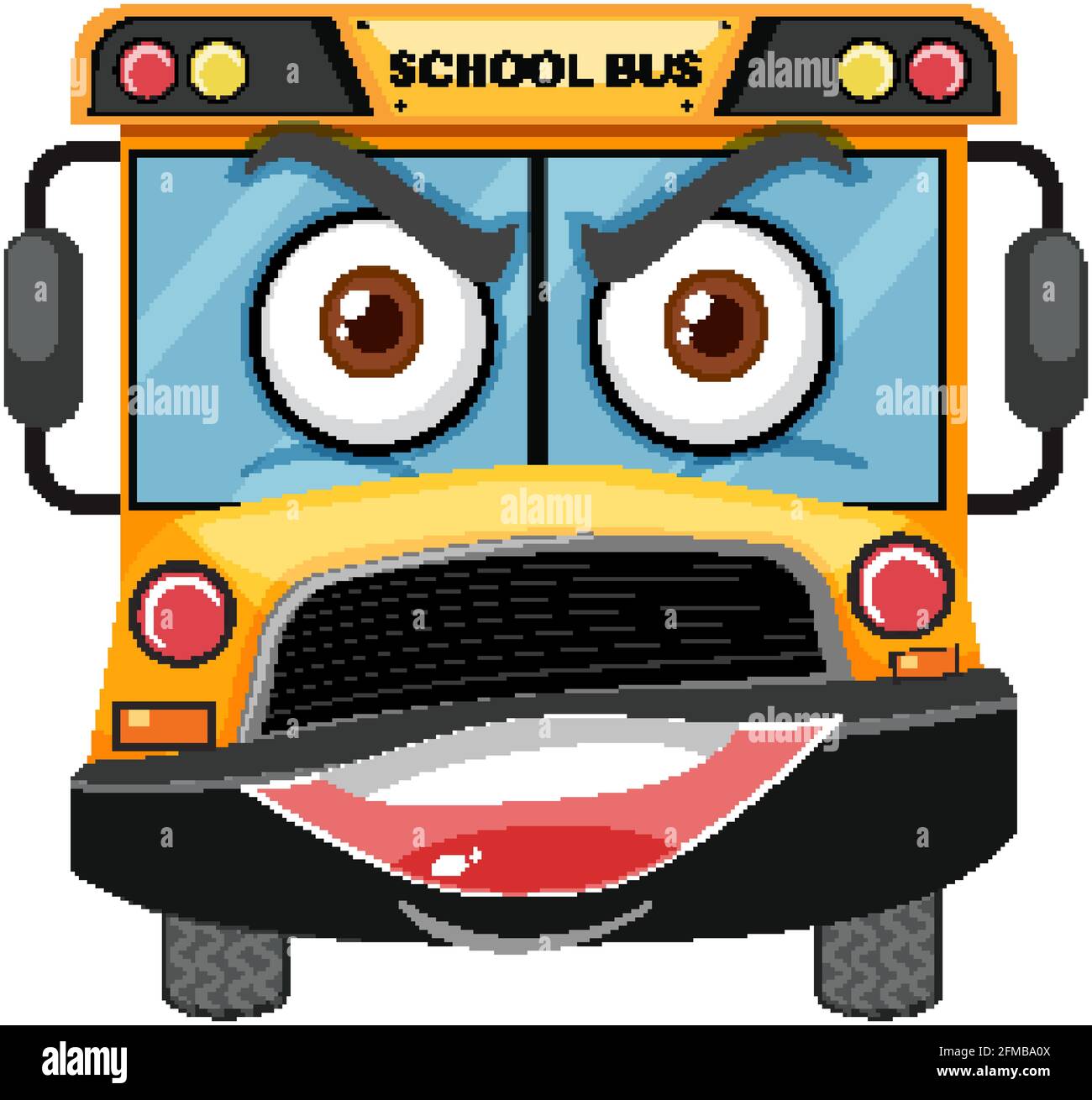School bus cartoon character with angry face expression on white ...