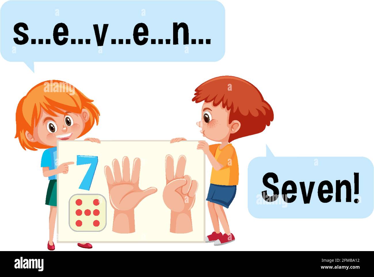Cartoon character of two kids spelling the number seven illustration ...