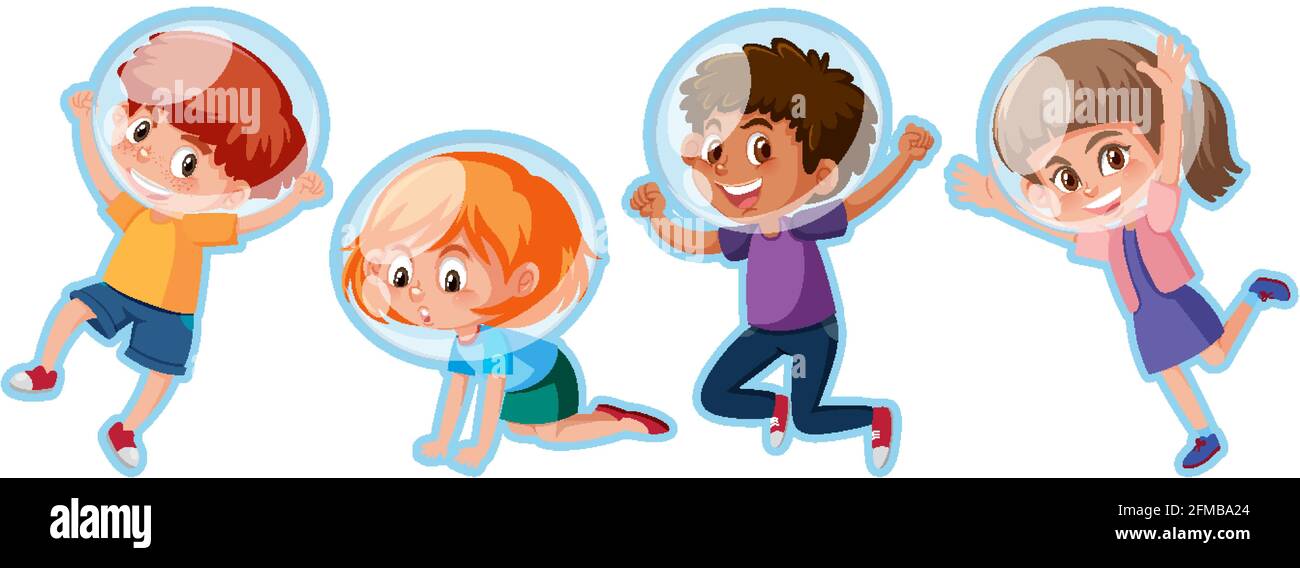 Set of different happy kids cartoon character illustration Stock Vector ...