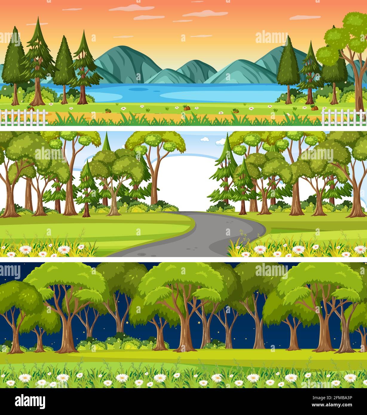 Set of different nature horizontal scenes illustration Stock Vector ...