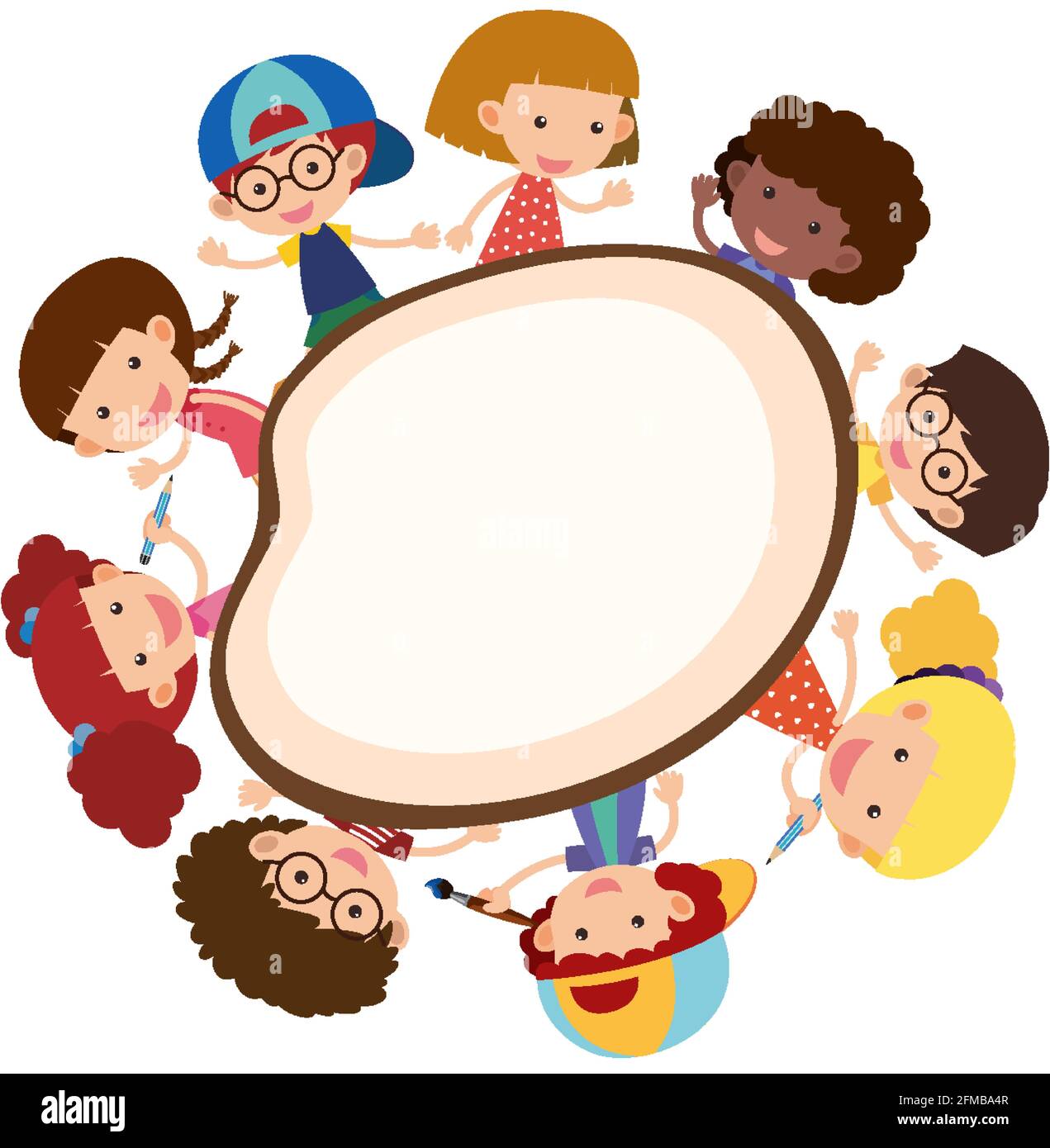 Empty banner with many kids cartoon character illustration Stock Vector ...