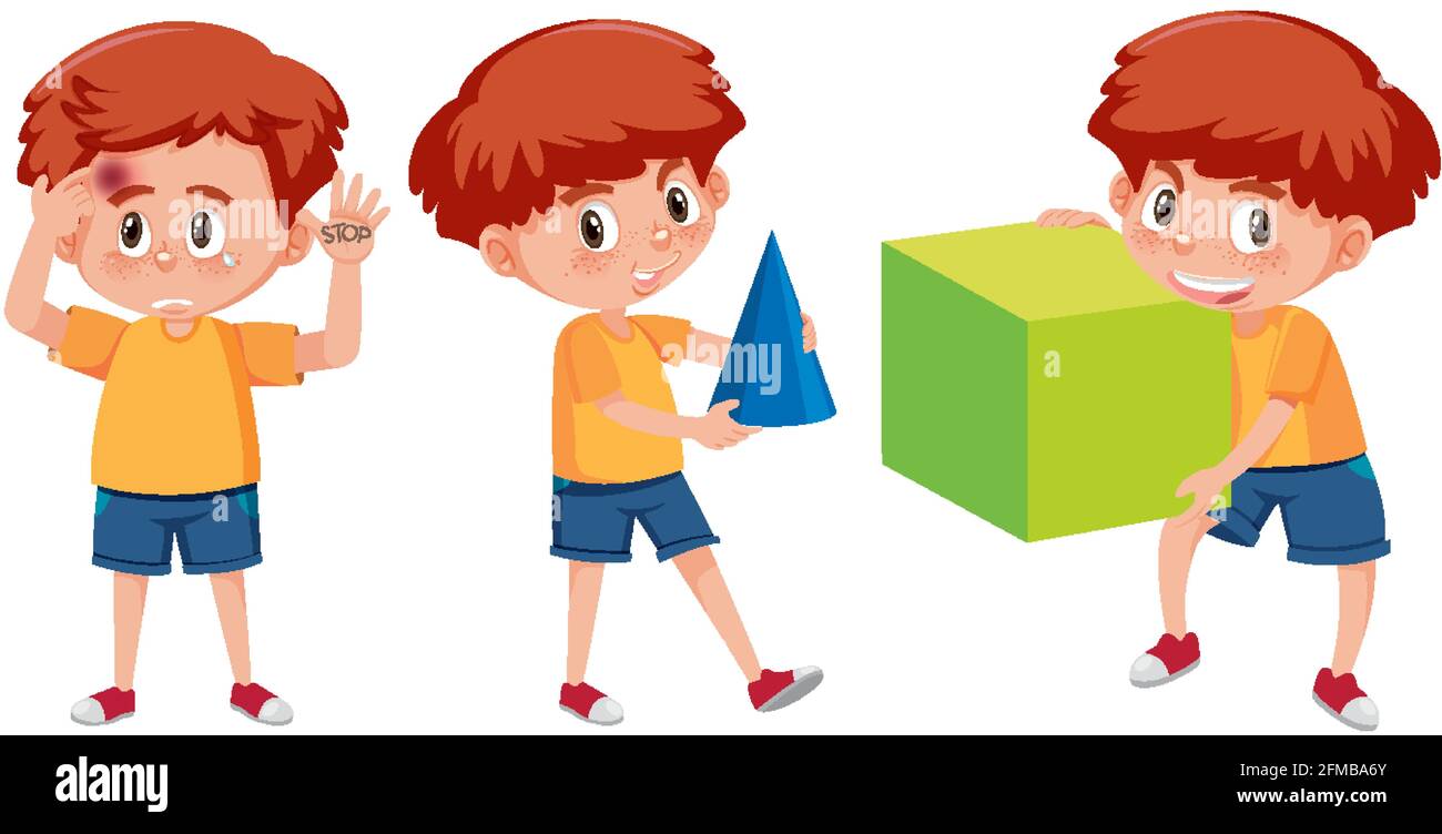 Set of a boy holding different math tools illustration Stock Vector ...