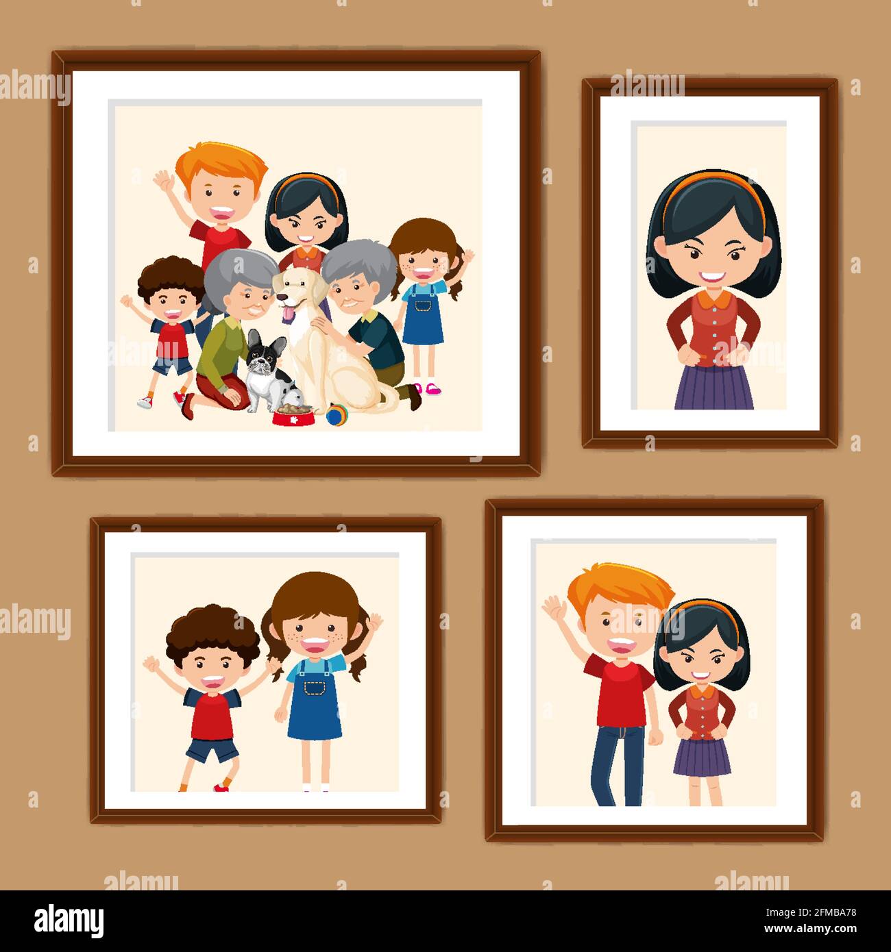 Set of happy family pictures in frames cartoon style illustration Stock ...