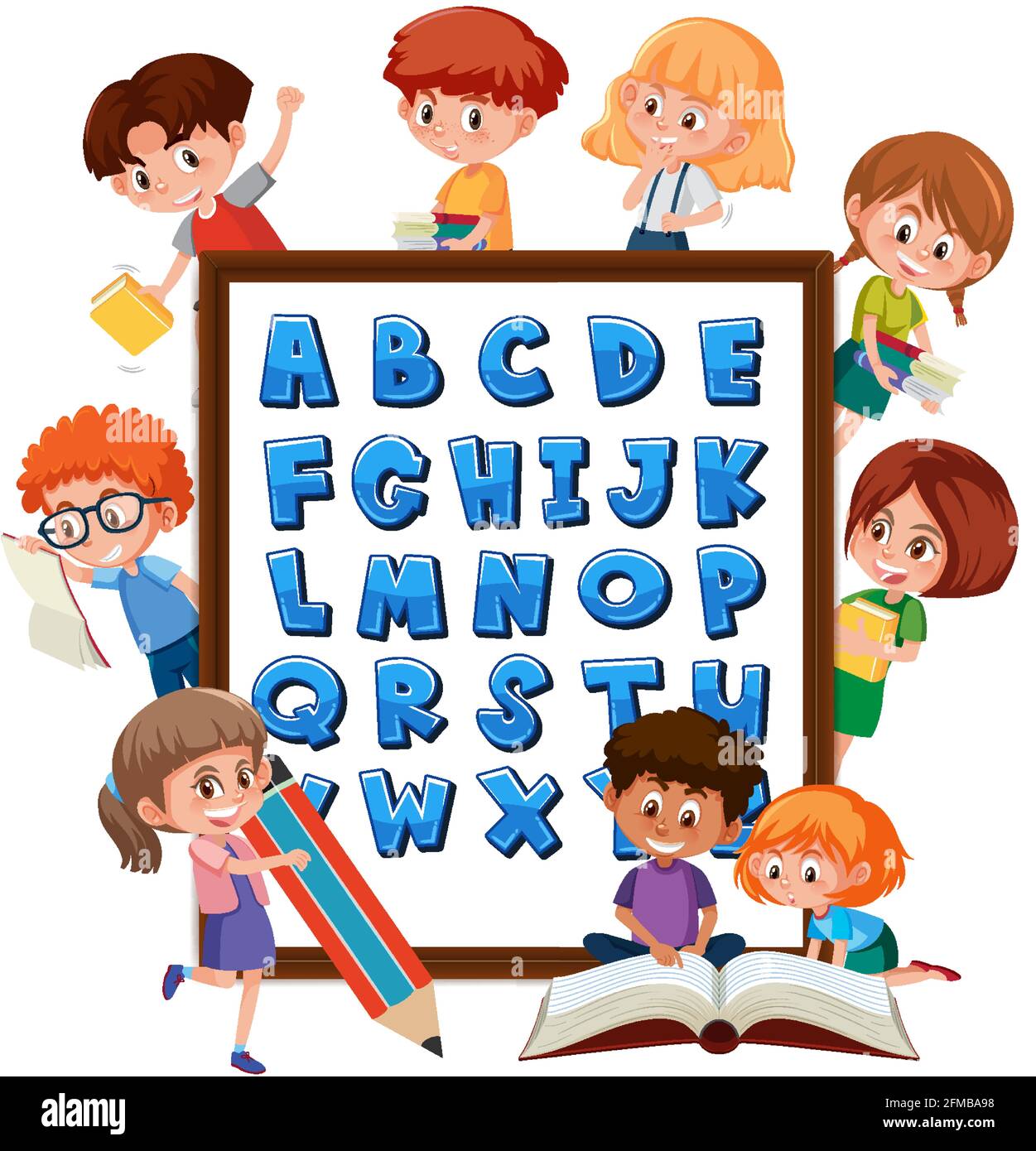 A-Z Alphabet board with many kids doing different activities ...