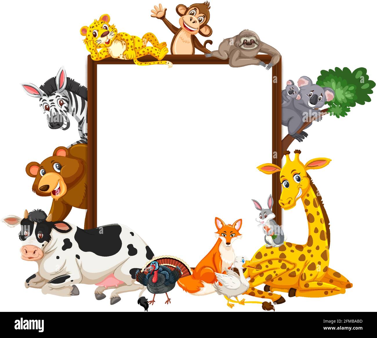 Empty banner with many different wild animals illustration Stock Vector ...