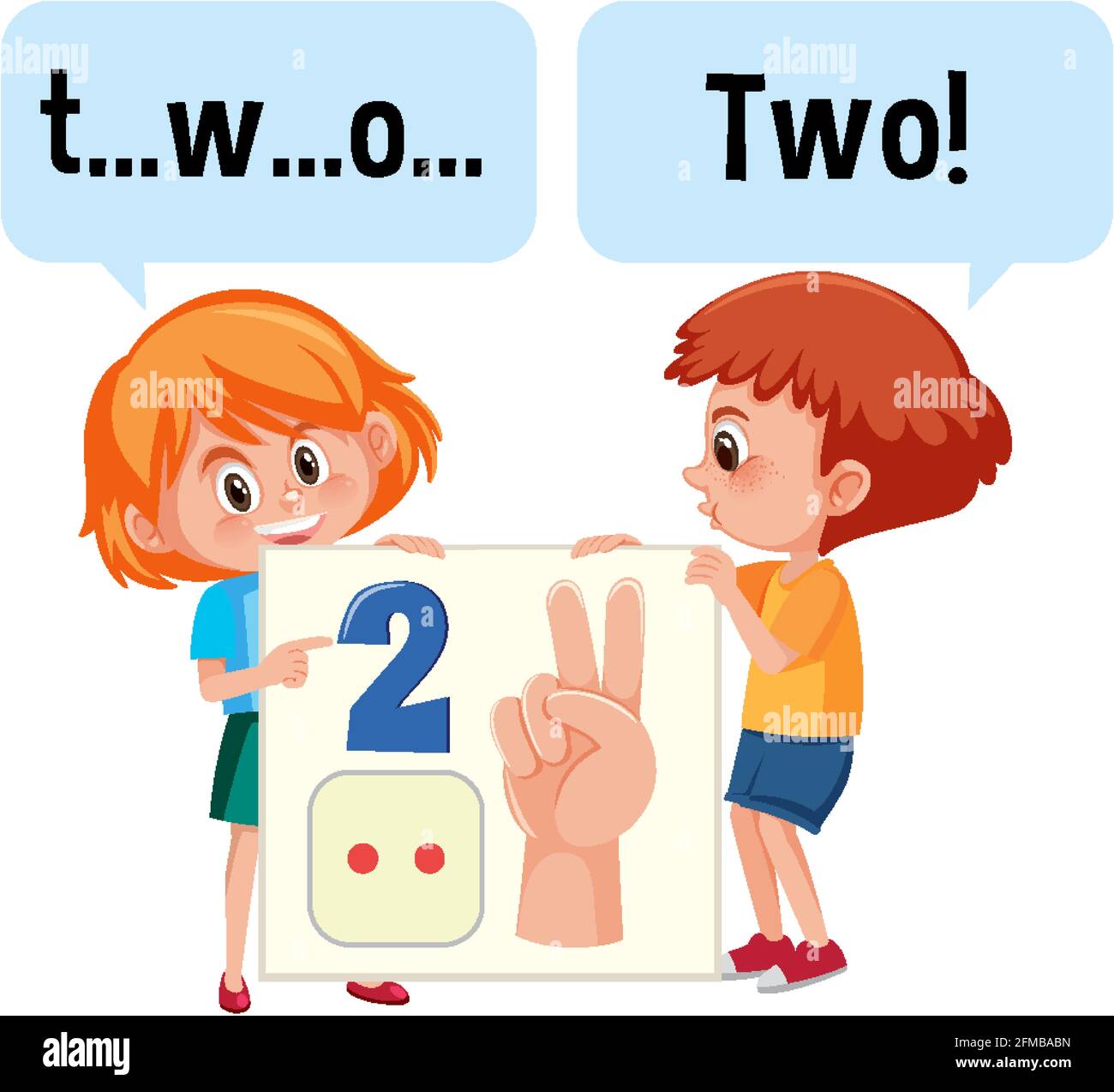 Cartoon character of two kids spelling the number two illustration ...