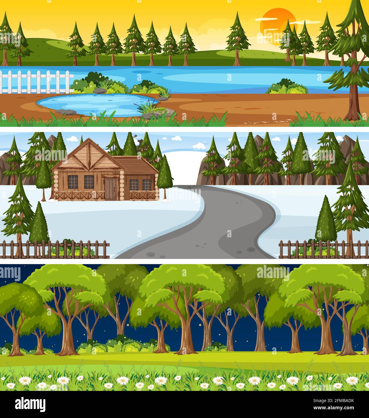 Set of different nature horizontal scenes illustration Stock Vector ...